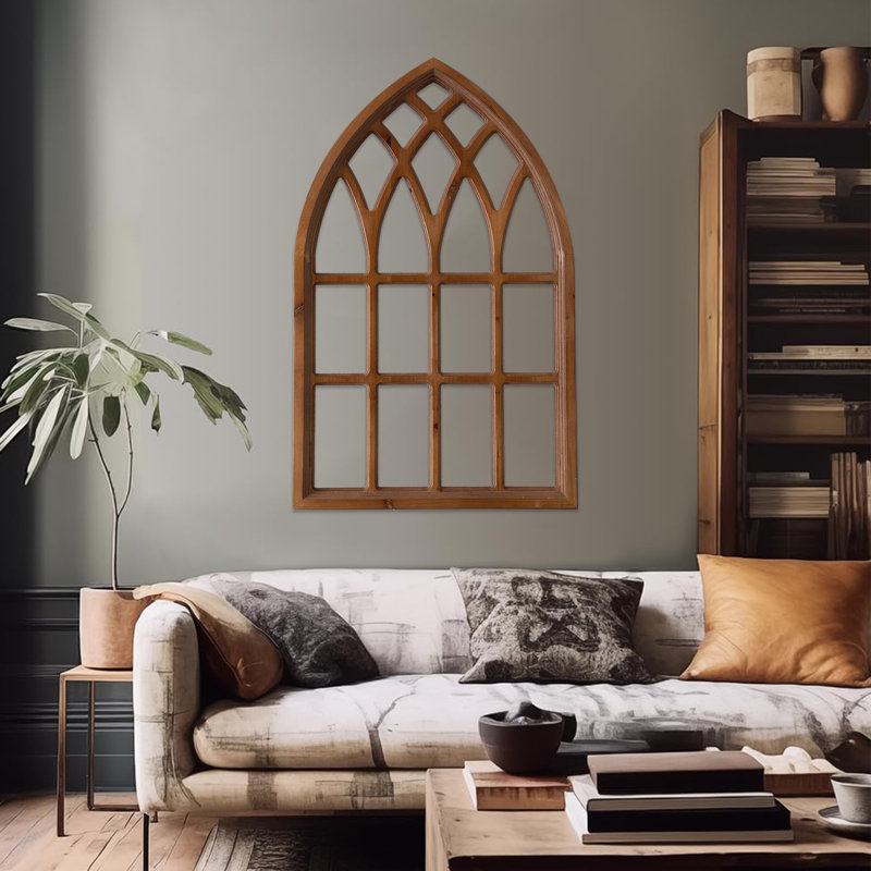 Lark Manor™ Farmhouse Arched Window Frame Wall Decor 20 X 32 Inches, Hanging Burning Finish ...